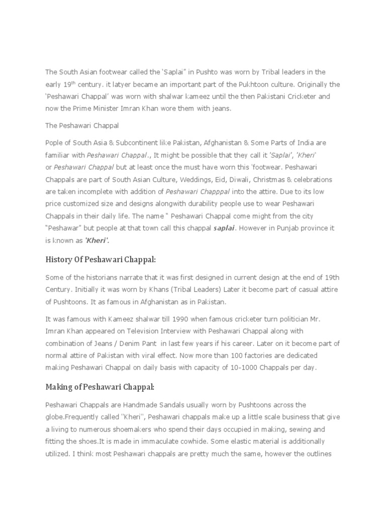 History of Peshwari Chappal | PDF | Peshawar | Footwear