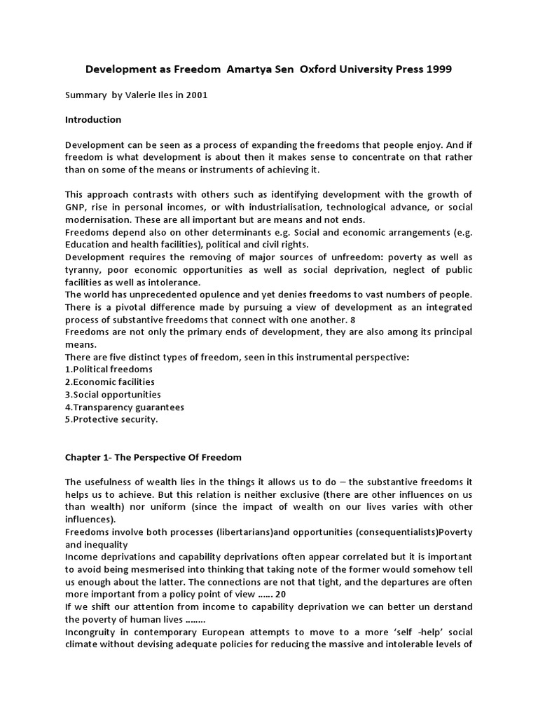 Development As Freedom Amartya Sen Oxford University Press 1999 ...