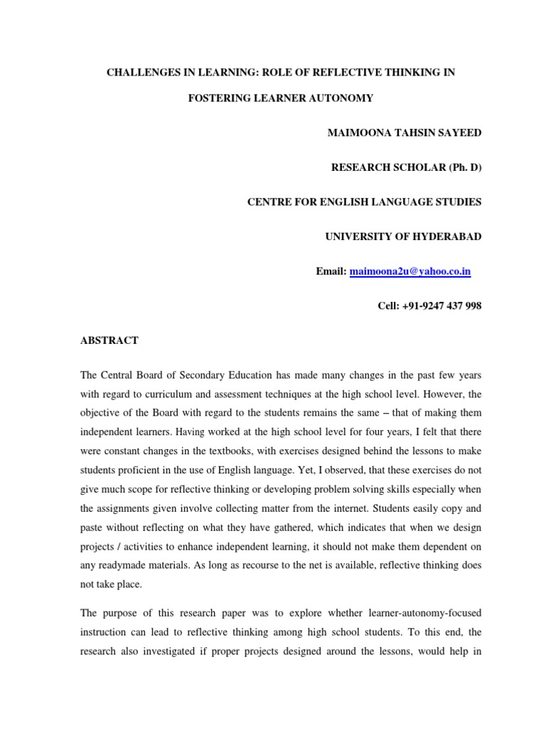 Challenges in Learning: Role of Reflective Thinking in Fostering ...