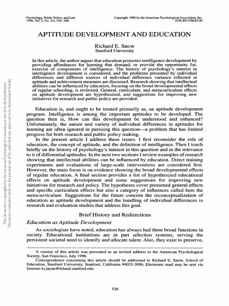 Aptitude Development and Education: Richard E. Snow | PDF ...