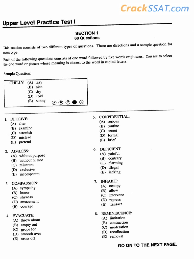 Ssat-Upper Test 1 | PDF
