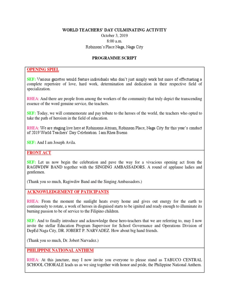 Emcee Script | PDF | Philippines | Schools