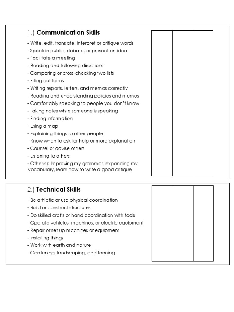 Skills Assessment Worksheet | PDF | Creativity | Critical Thinking