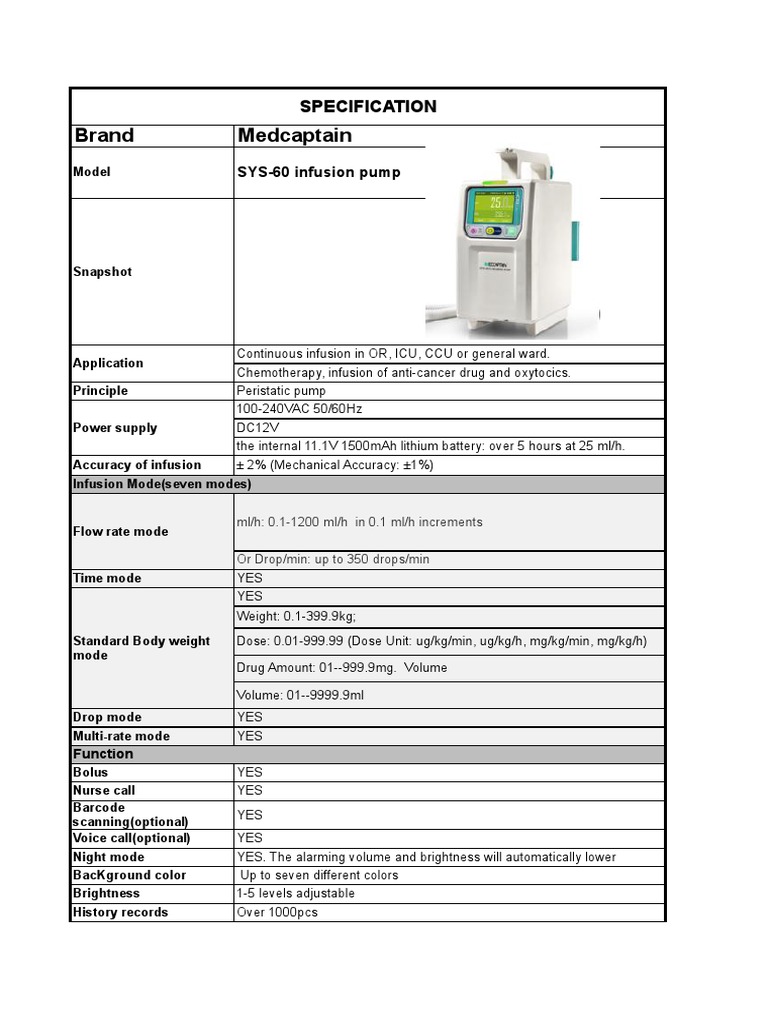 Infusion Pump MedCaptain SYS6010 Specifications | PDF | Usb | Personal ...