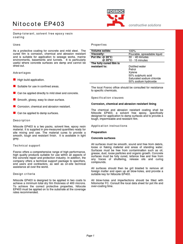 Nitocote EP403 | PDF | Epoxy | Corrosion