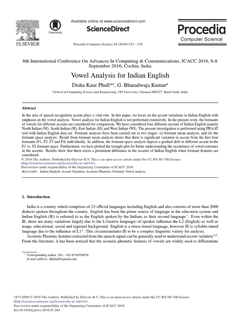 Vowel Analysis For Indian English | Download Free PDF | Vowel | Spectrum