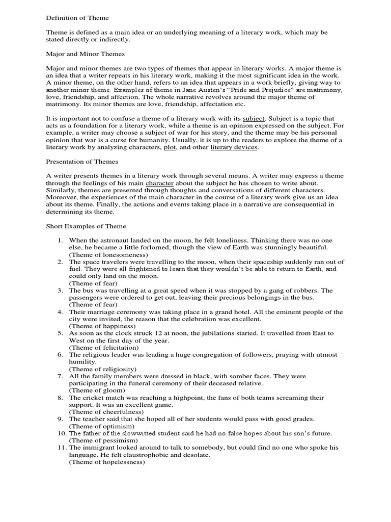 Definition of Theme | PDF | Narrative | Lyric Poetry
