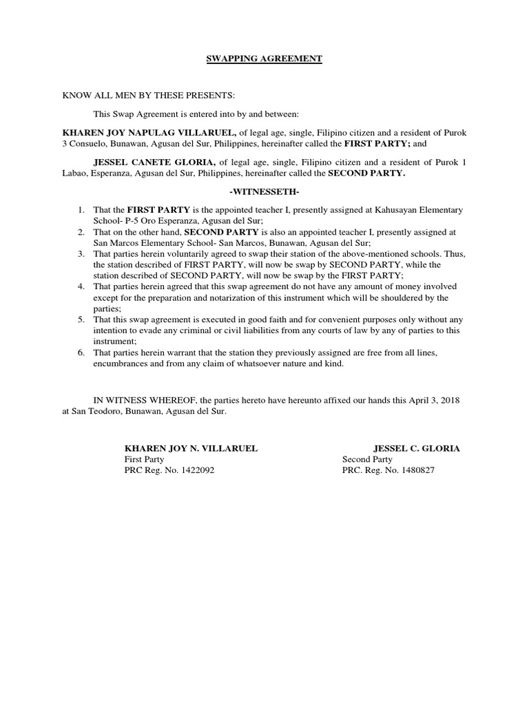 Swapping Agreement | PDF | Common Law | Government Information