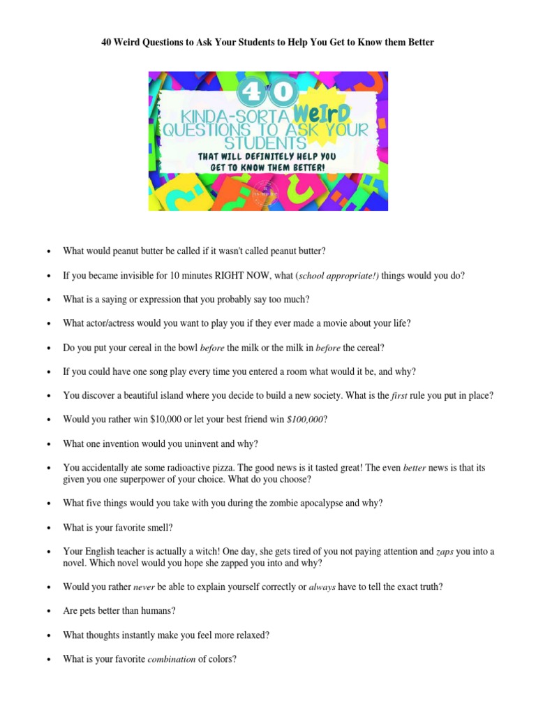 40 Weird Questions To Ask Your Students | PDF