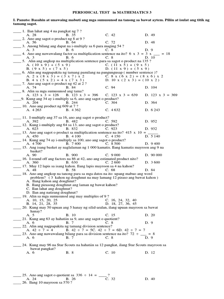 Second Periodical Test in Mathematics 3 | PDF