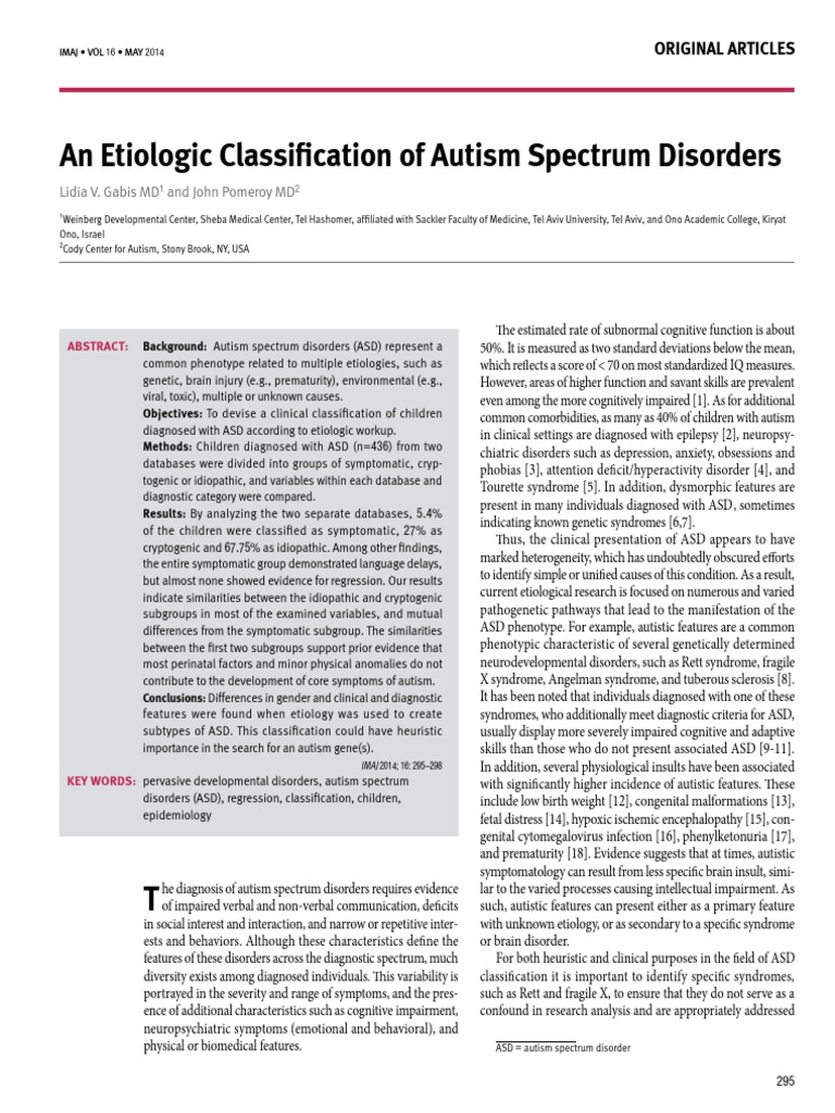 An Etiologic Classification of Autism Spectrum Disorders: Lidia V ...