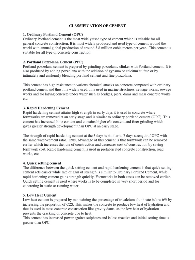 Classification of Cement | PDF | Gravel | Cement