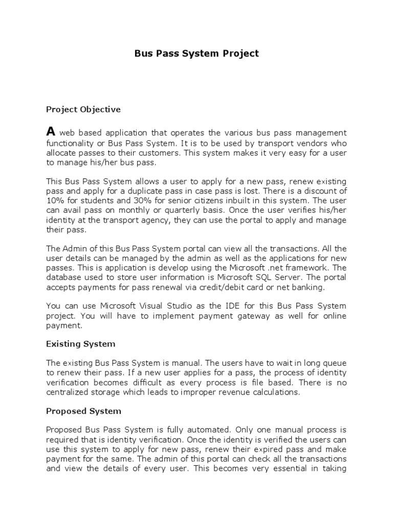 Bus Pass System Project | PDF | Microsoft Sql Server | Areas Of Computer Science