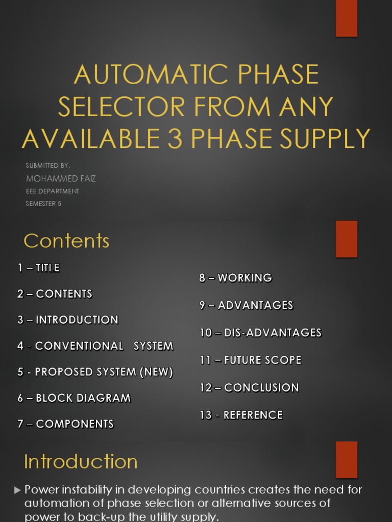 Automatic Phase Selector | PDF | Power Supply | Electrical Equipment