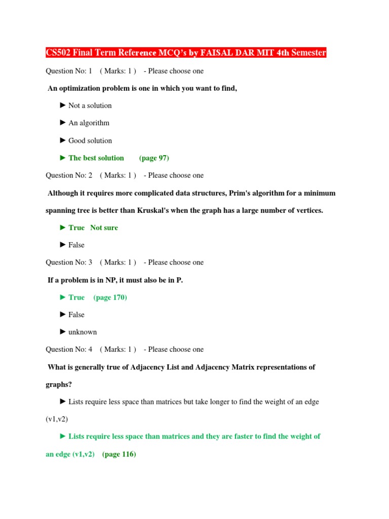 CS502 Final Term Reference MCQ's by Faisal | PDF | Time Complexity | Algorithms