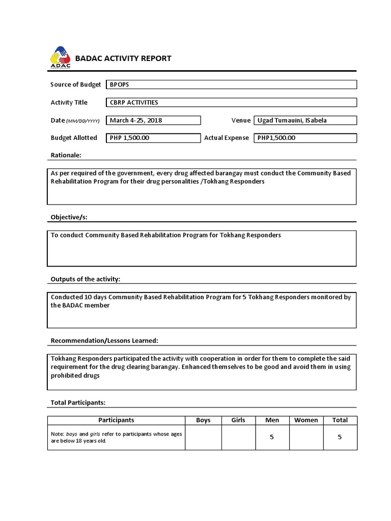 BADAC FORM - Activity Report | PDF