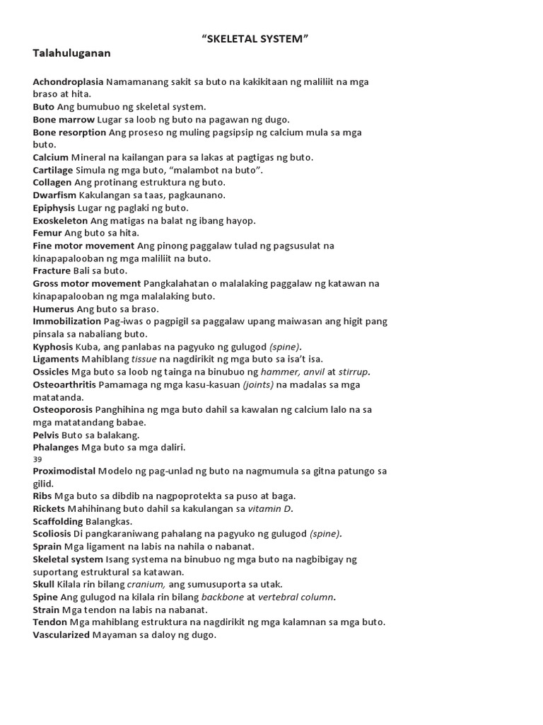 Talahulugan - Skeletal System | PDF