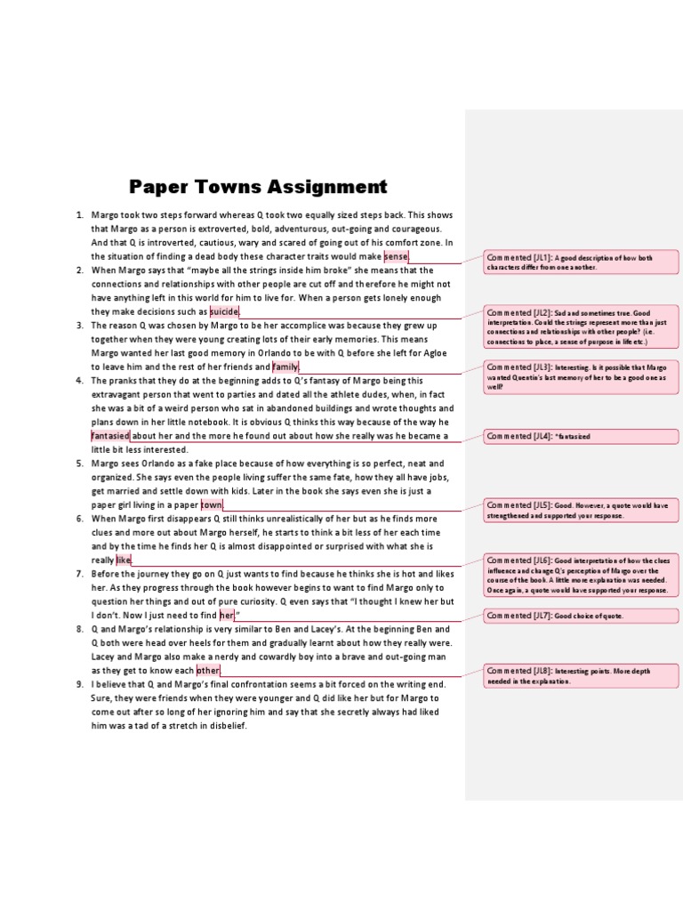 Paper Towns Assignment | PDF | Psychological Concepts | Cognition