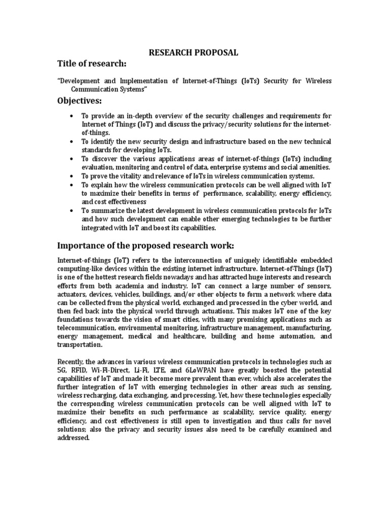 Research Proposal On Iots Security in Wireless Communication Systems ...