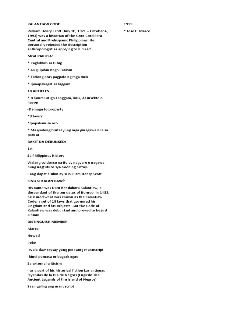 Kalantiaw Code | PDF | Philippines | Southeast Asia