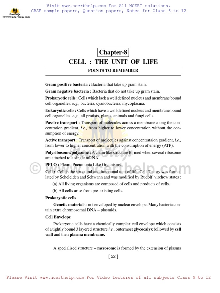Chapter-8 Cell: The Unit of Life | PDF | Cell (Biology) | Cell Membrane