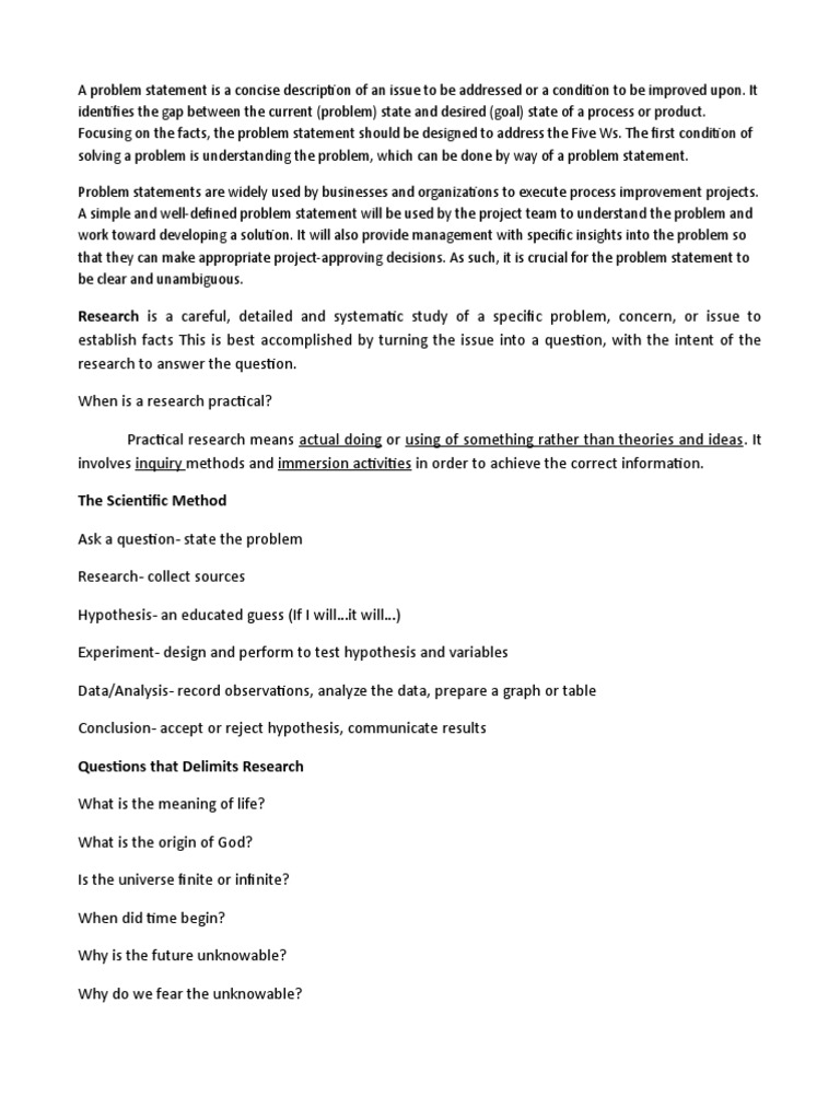 Crafting Effective Problem Statements | PDF | Experiment | Quantitative Research