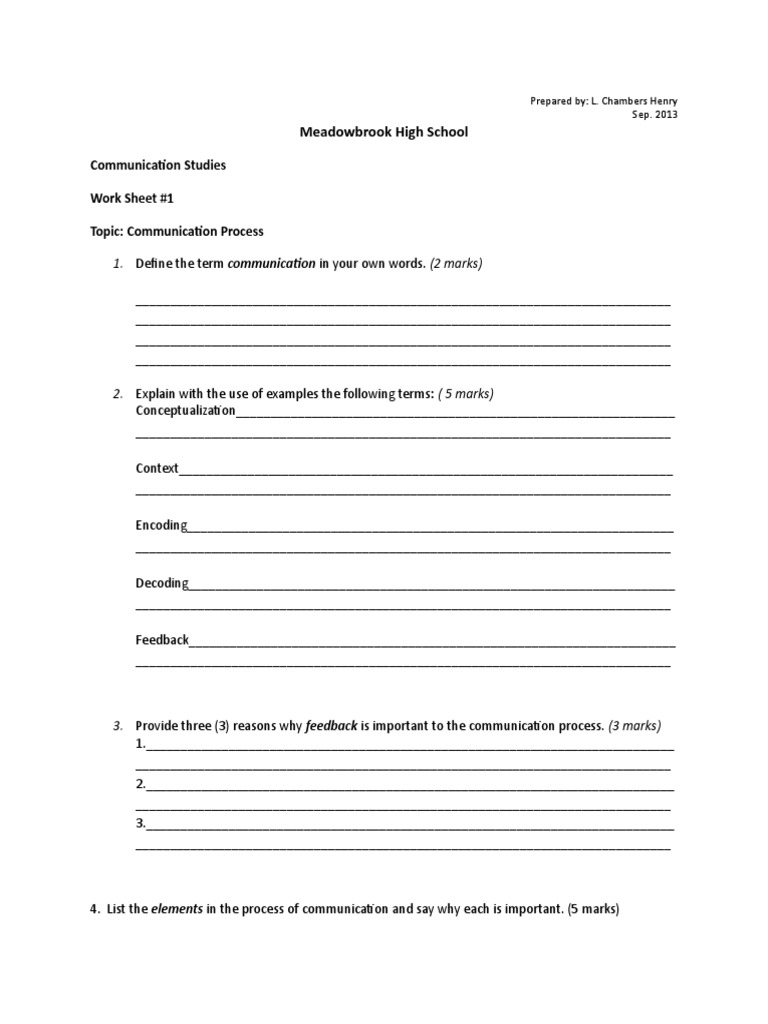 Communication Process Worksheet 1 | PDF | Communication | Cybernetics