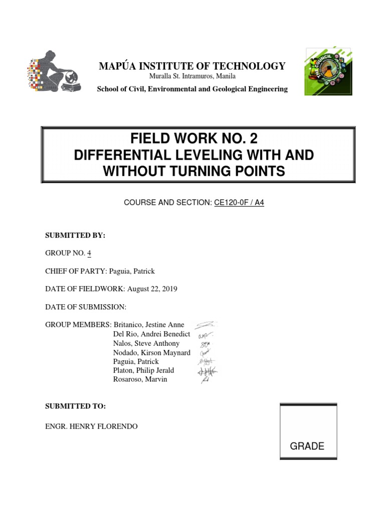 Field Work No. 2 Differential Leveling With and Without Turning Points | PDF | Tools | Geography