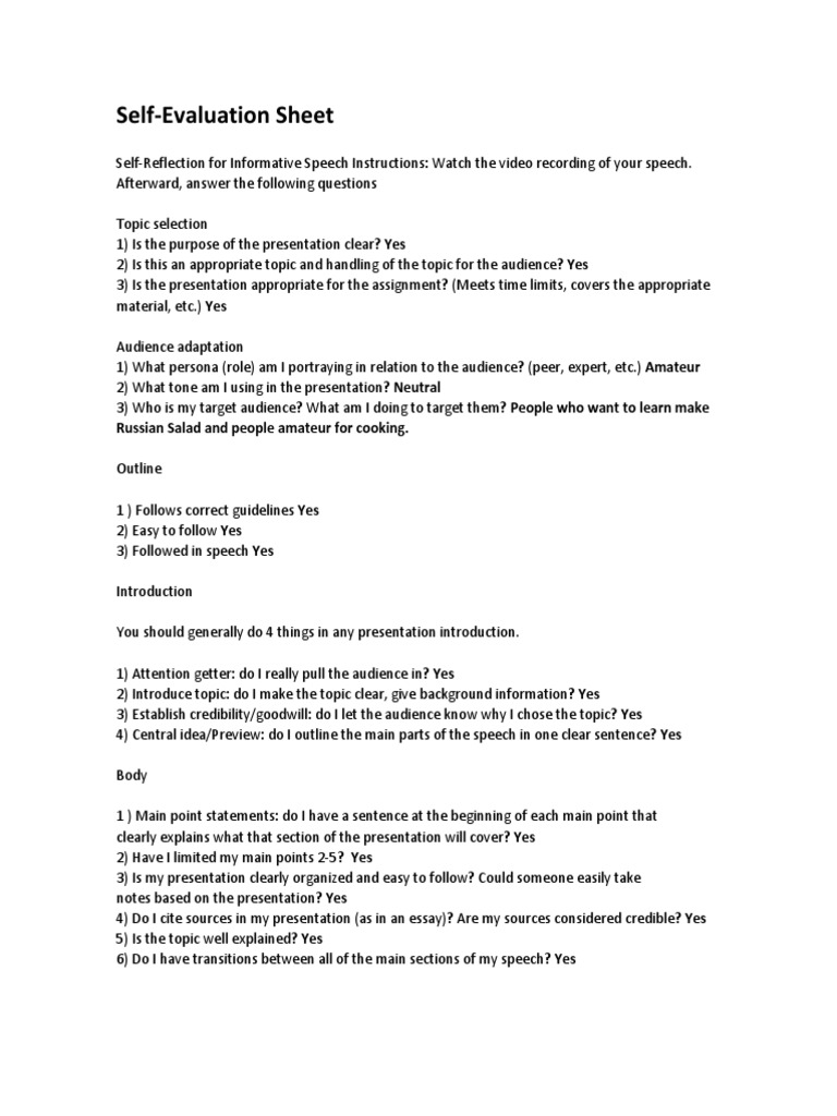 Self-Evaluation for Informative Speech | PDF | Semiotics | Communication