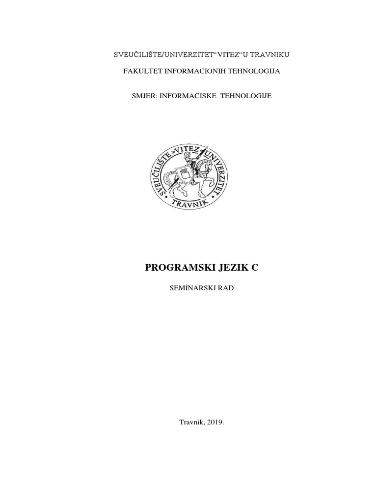 Programski Jezik C Seminarski Rad | PDF