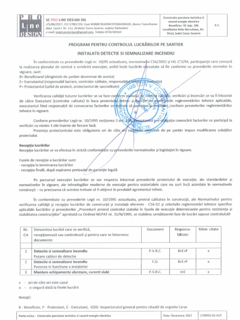 42 Program de Control - Instalatii Detectie Si Semnalizare Incendiu | PDF