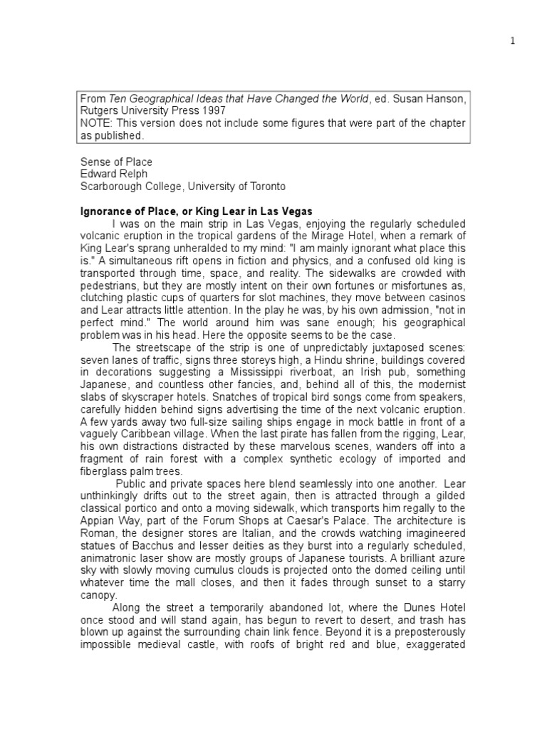 Sense of Place | PDF | Geography | Postmodernism