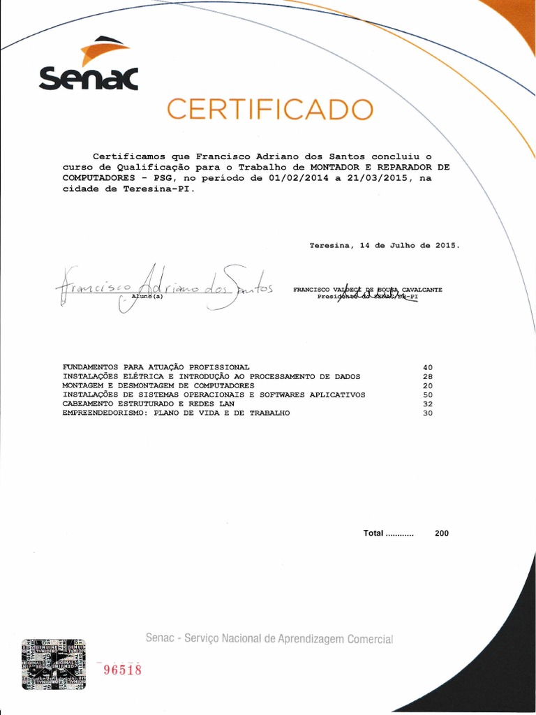 Modelo de Certificado Senac | PDF