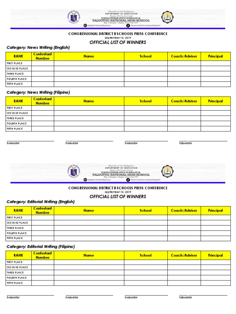 Official List of Winners | PDF | Journalism | Public Opinion