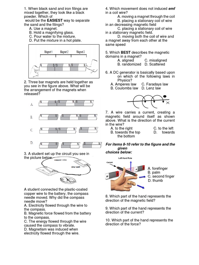 Understanding Electromagnetism: Answers to Multiple Choice Questions on ...