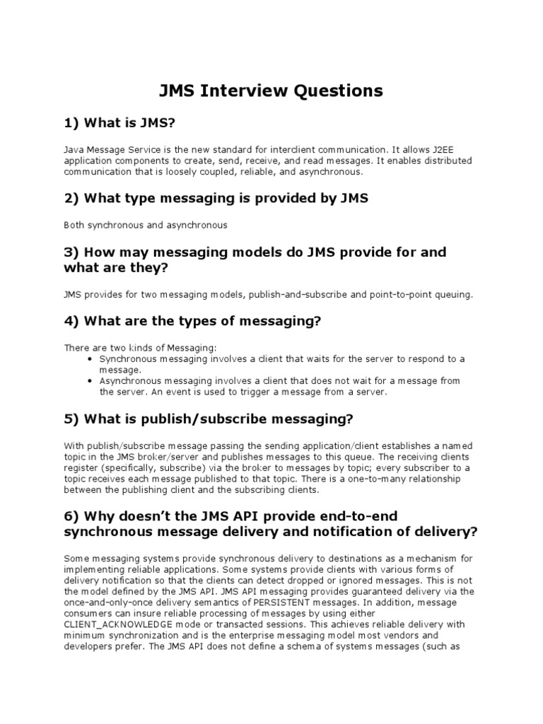 JMS Interview Questions | PDF | Message Passing | Systems Architecture
