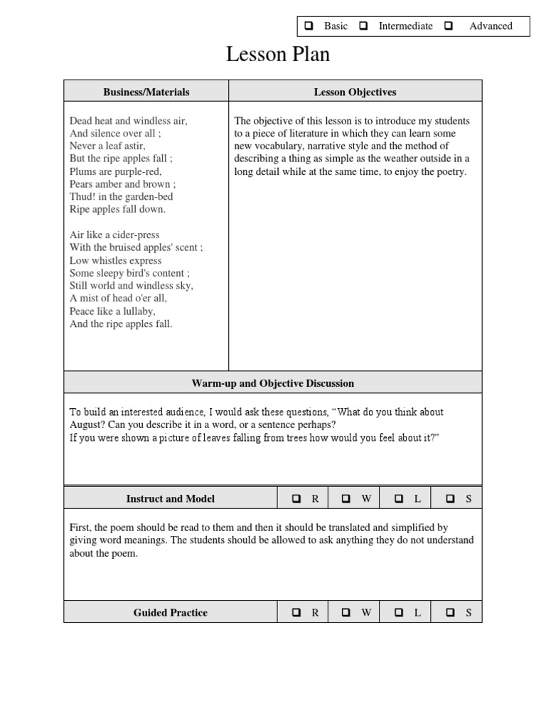 Poetry Lesson for Students | PDF