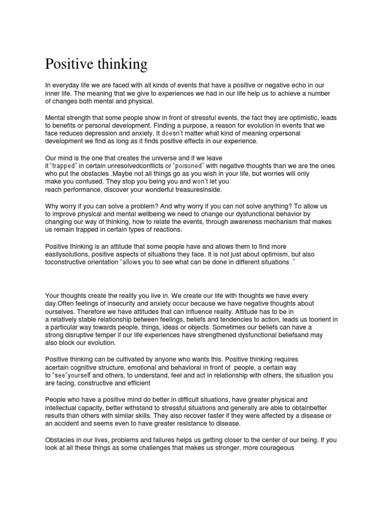 Positive Thinking | PDF | Attitude (Psychology) | Optimism