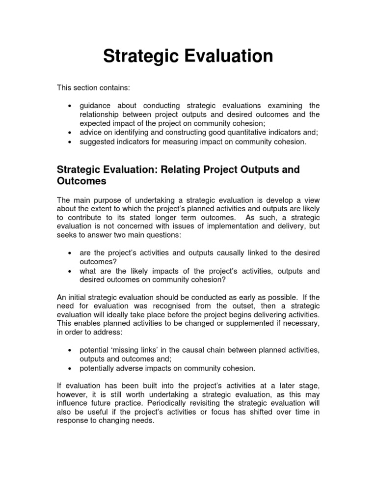 Strategic Evaluation: Relating Project Outputs and Outcomes | PDF ...