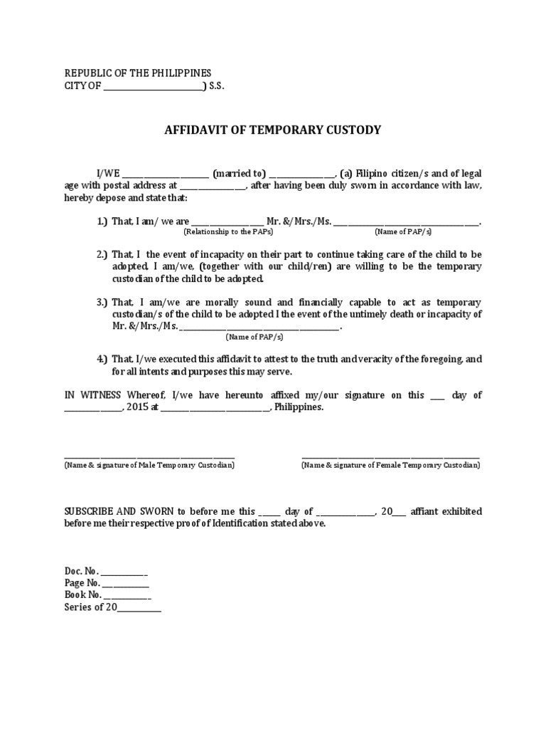 Affidavit of Temporary Custody | PDF