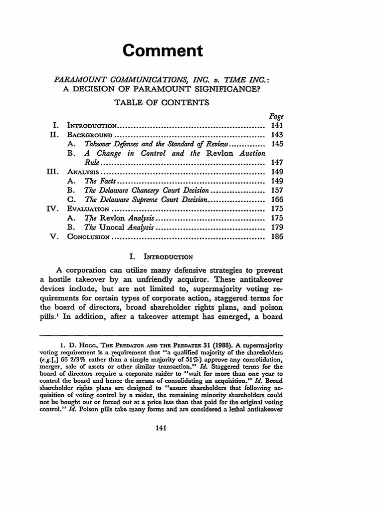 Paramount Communications Inc. v. Tme Inc. A Decision of Paramount ...