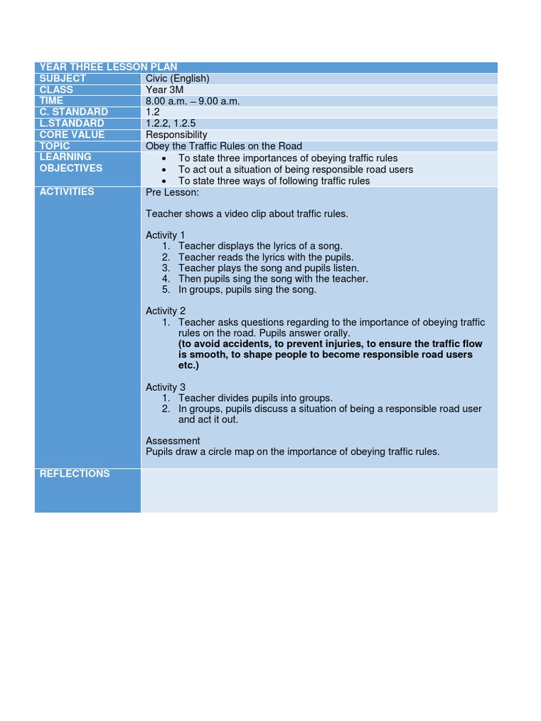 Lesson Plan Y3 - Responsibility | PDF | Career & Growth | Science ...