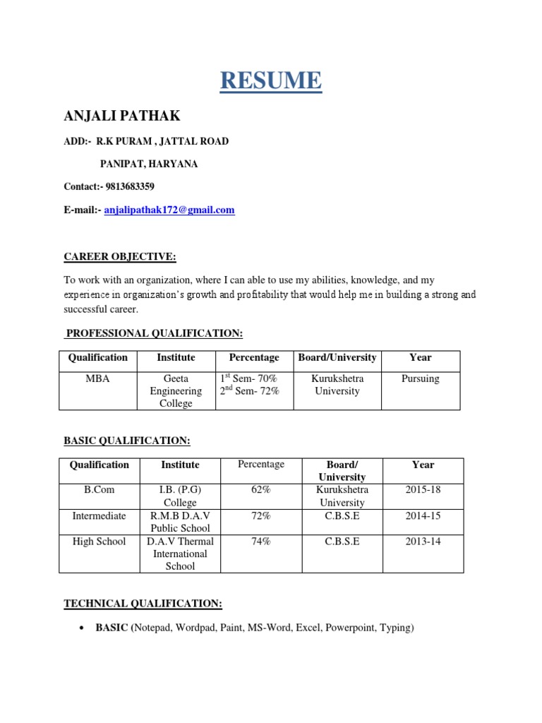 Resume: Anjali Pathak | PDF