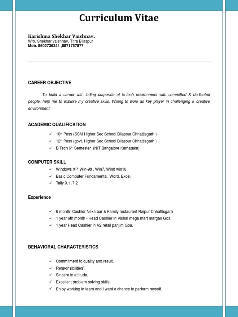 Curriculum Vitae: Karishma Shekhar Vaishnav | PDF