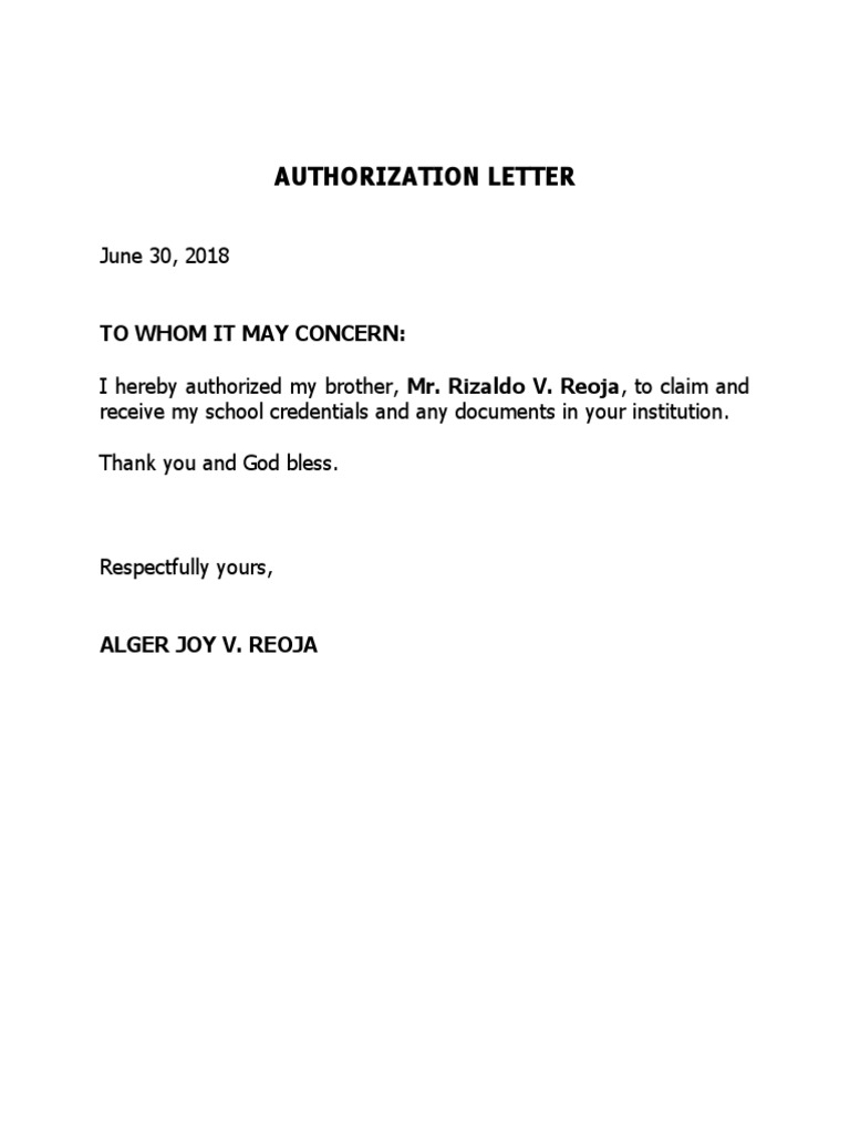 Authorization Letter | PDF