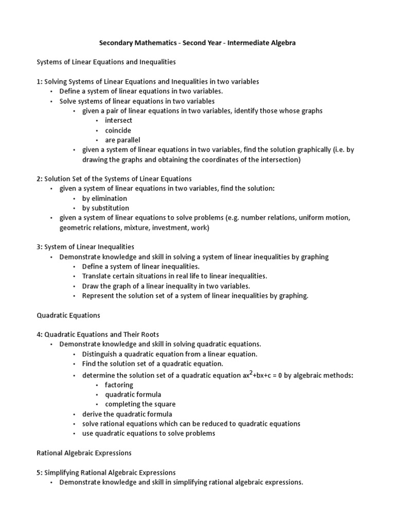 Math 2 Competencies | PDF | Equations | Quadratic Equation