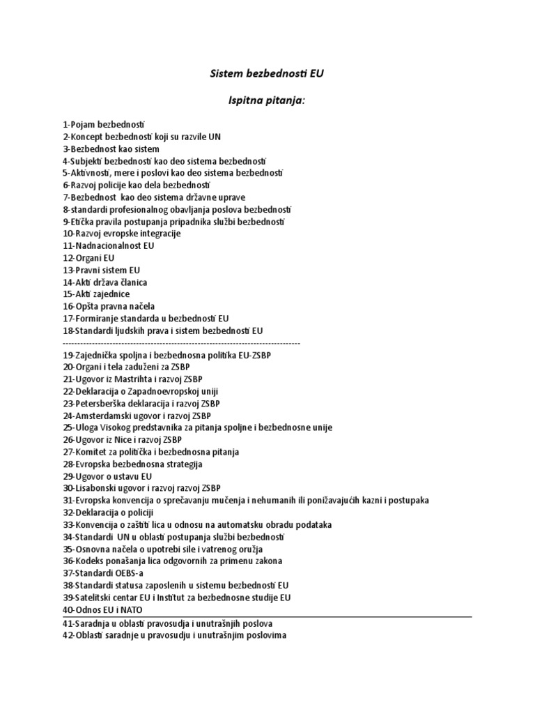 572 - Sistem Bezbednosti EU-ispitna Pitanja | PDF