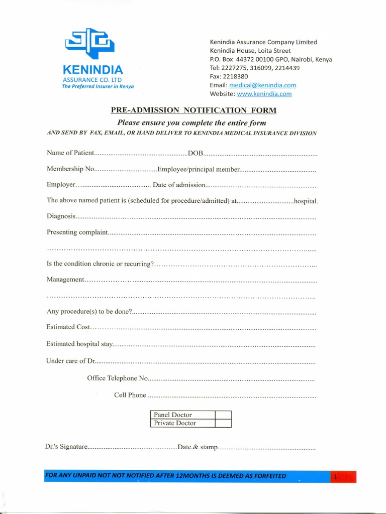 Kenidia Pre Auth - Form | PDF