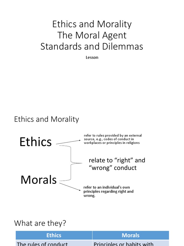 Ethics and Morality The Moral Agent Standards and Dilemmas: Lesson | Value (Ethics) | Morality