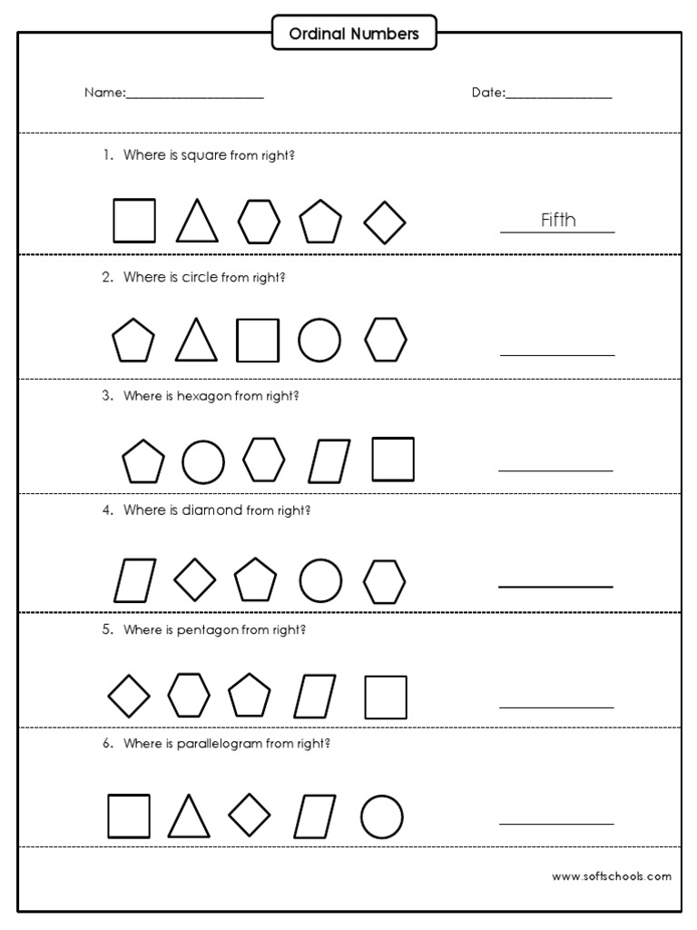 Ordinal Numbers Shape Worksheet 1 | PDF | Social Science